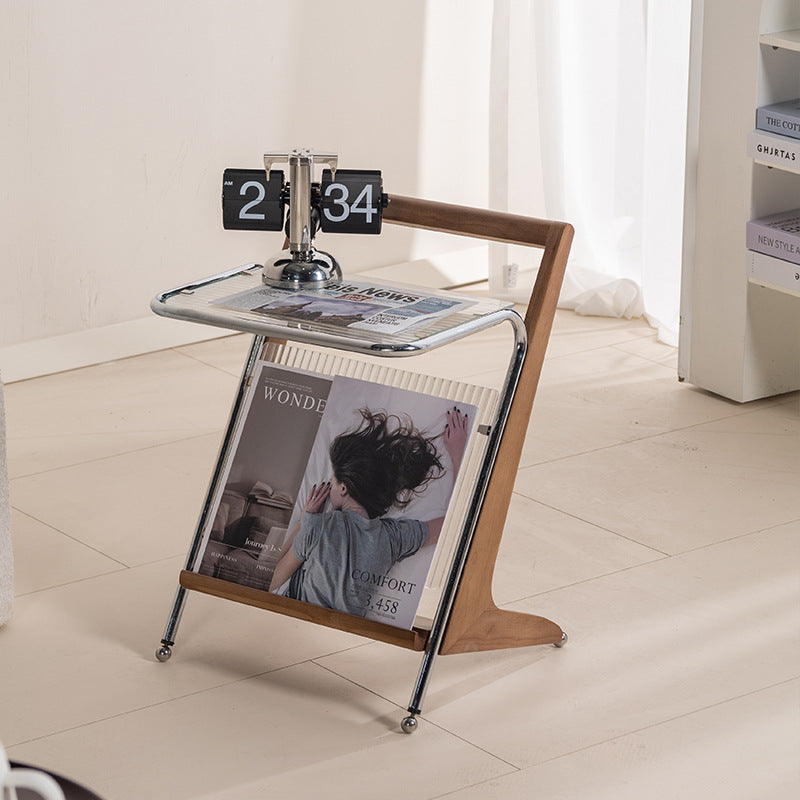 Z-Shaped End Table with Magazine Rack and Clear Glass Top, Sofa Side ...