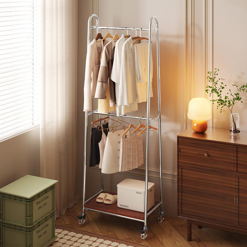 Vintage Mobile Double-Rod Coat Rack, Carbon Steel Rolling Coat Rack ...