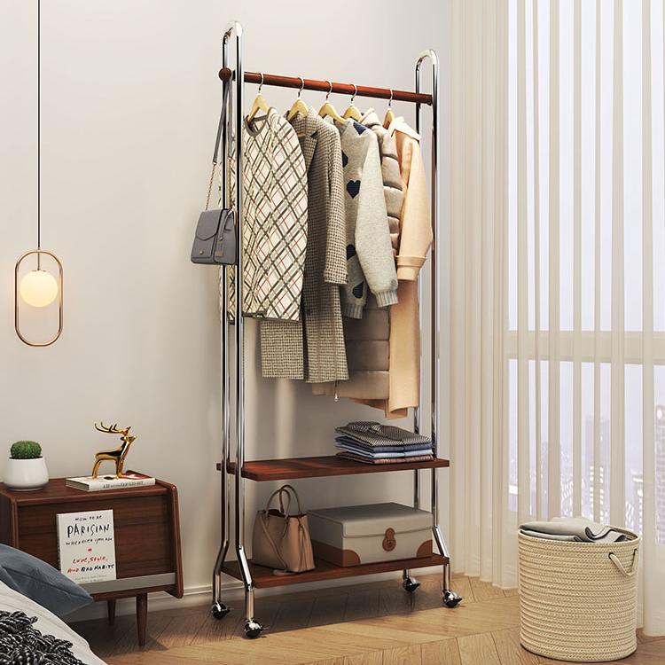 Vintage Solid Wood Mobile Coat Rack with Stainless Steel Frame, Rolling ...