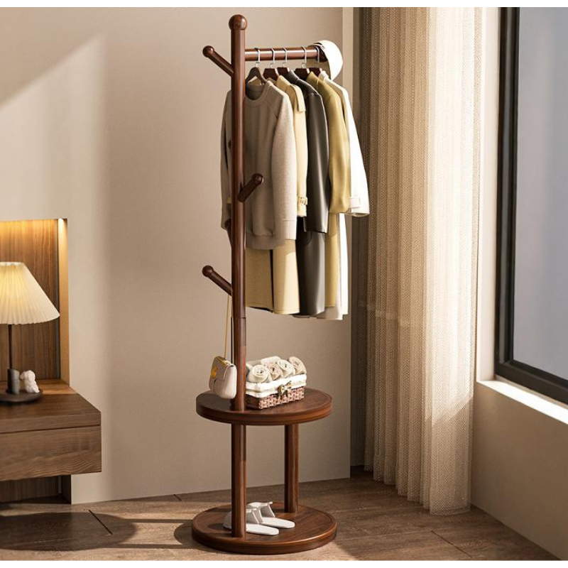 Vintage Solid Wood Floor-to-Ceiling Coat Rack with Ball Hook & Double ...