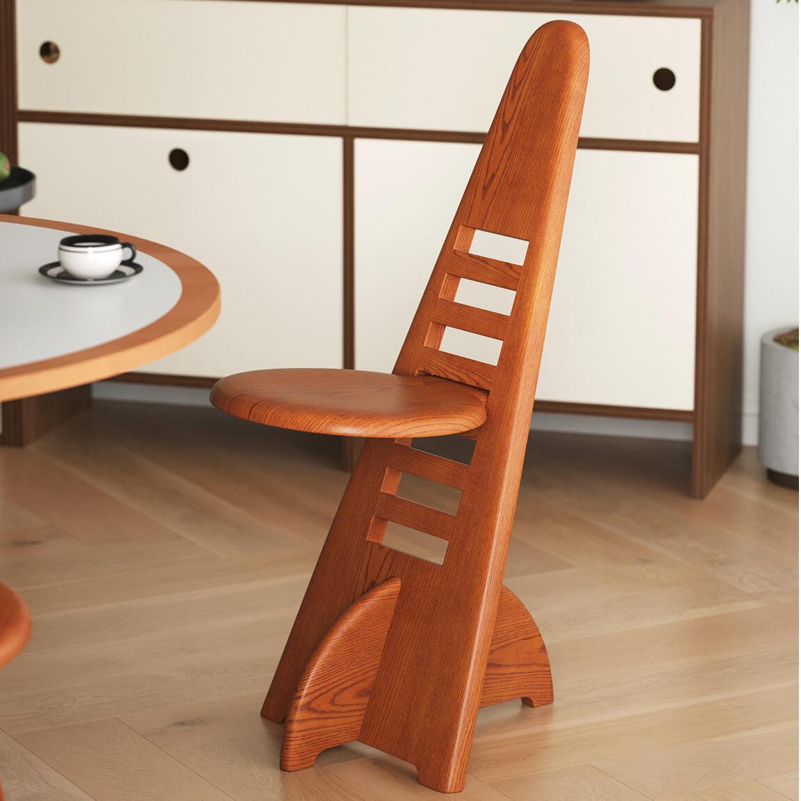 Retro Solid Wood Triangular Backrest Dining Chair, Height Adjustable ...