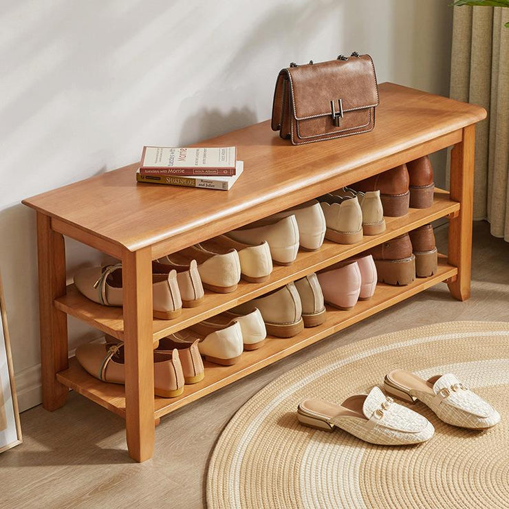 2-Tier Solid Wood Shoe Rack Bench, 31.5" Shoe Bench Storage Rack ...