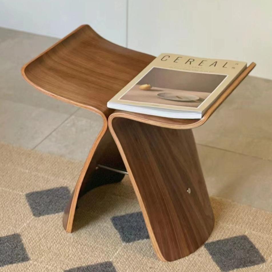 Chic Vintage Butterfly Stool - 15" White Ash Wood Side Table & Shoe ...