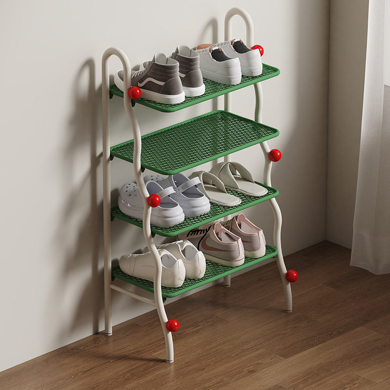 4-Tier Floor-Standing Green and White Metal Shoe Rack, Vertical Shoe ...